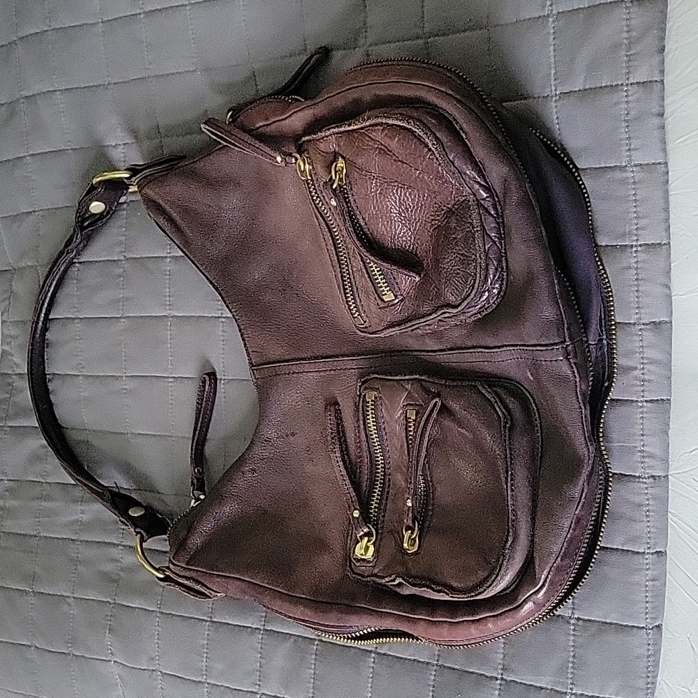 Linea Pelle Soft Brown Leather Hobo Motorcycle Bag - Gem